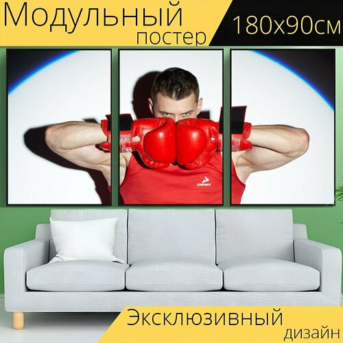 Модульный постер "Заниматься боксом, спорт, виды спорта" 180 x 90 см. для интерьера