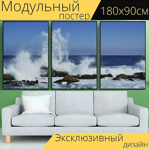 Модульный постер "Волны, восточное море, разбивающиеся волны" 180 x 90 см. для интерьера