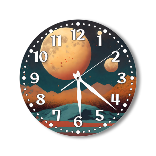 Деревянные настенные часы с УФ принтом 28см, бесшумные кварцевые интерьерные часы без стекла, открытые стрелки, пейзаж с луной 4