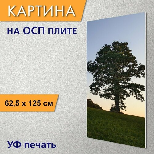 Вертикальная картина на ОСП "Дерево, листья, листва" 62x125 см. для интерьериа