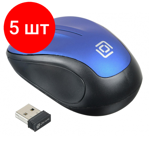 Комплект 5 штук, Мышь компьютерная Oklick 665MW черный/синий опт (1000dpi) беспр USB (3but)