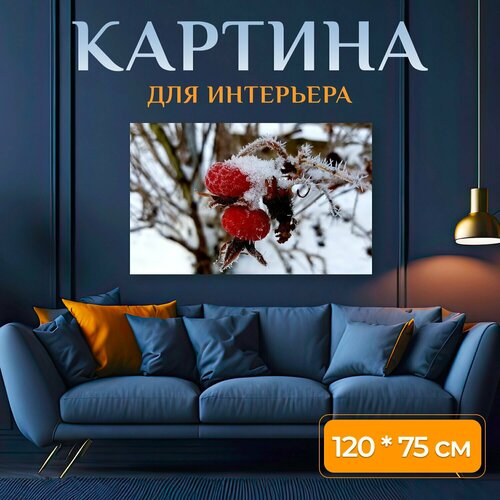 Картина на холсте "Зима, иней, мороз" на подрамнике 120х75 см. для интерьера