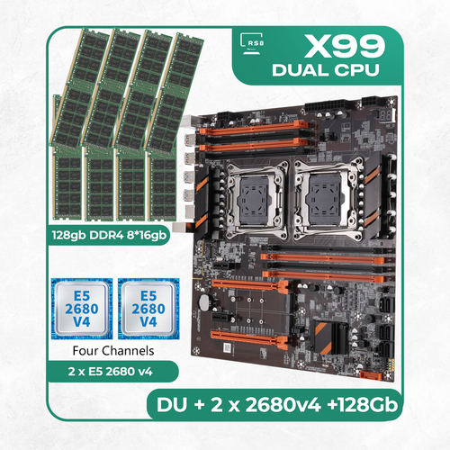 Комплект материнской платы X99: ZX-DU99D4 + 2 x Xeon E5 2680v4 + DDR4 128Гб 8х16Гб