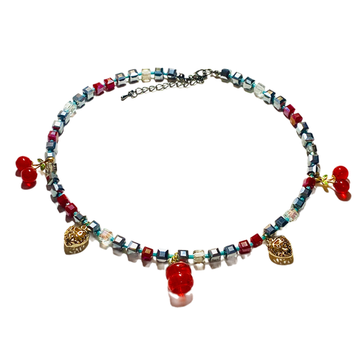 Колье "Winter cherry", длина 42 см., красный, серый