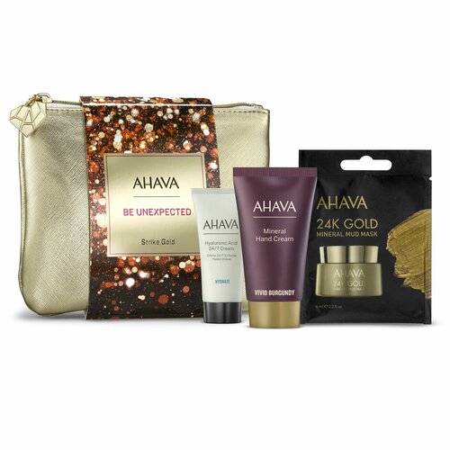 Ahava Holiday Collection Подарочный набор Strike gold: крем для лица 15 мл + крем для рук 40 мл + маска с золотом 6 мл