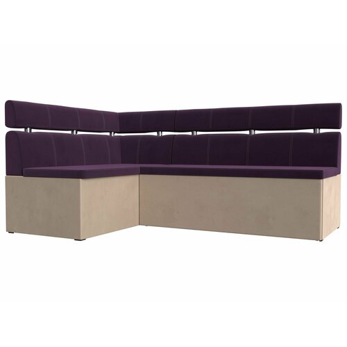 Кухонный угловой диван Классик левый угол, Велюр фиолетовый и бежевый