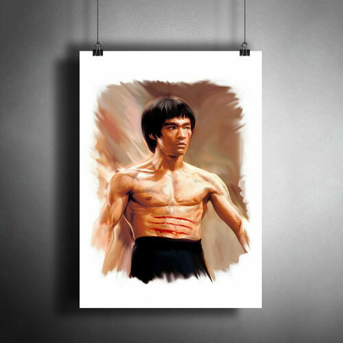Постер плакат для интерьера "Гонконгский и американский киноактёр Брюс Ли (Bruce Lee)" / Декор дома, офиса, комнаты, квартиры A3 (297 x 420 мм)