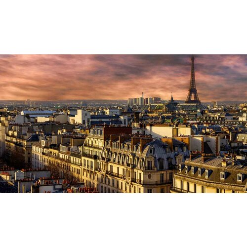 Картина на холсте 110x60 LinxOne "Париж Эйфелева Города город" интерьерная для дома / на стену / на кухню / с подрамником