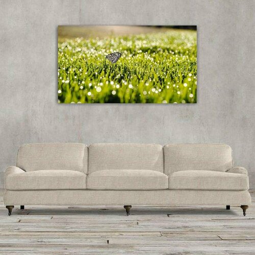 Картина на холсте 60x110 LinxOne "Поле, зелёная, трава, бабочка" интерьерная для дома / на стену / на кухню / с подрамником