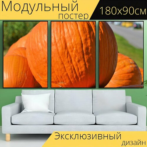 Модульный постер "Тыква, фрукты, апельсин" 180 x 90 см. для интерьера