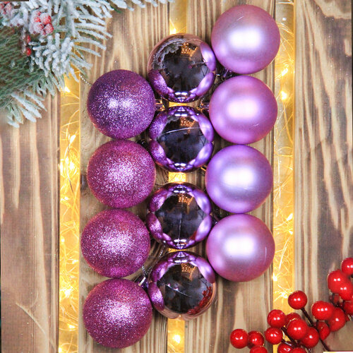 Набор новогодних шаров 5см 12шт в тубусе, фиолетовый