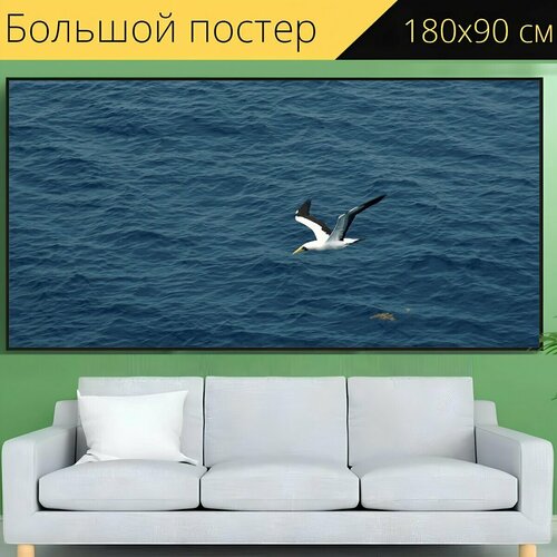 Большой постер "Чайка, птица, море" 180 x 90 см. для интерьера