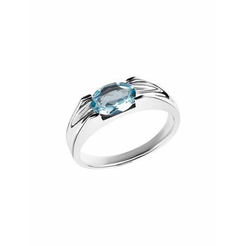 Кольцо KAPLI jewelry, серебро, 925 проба, родирование, топаз, размер 18, серый, голубой
