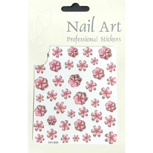 Наклейки для дизайна ногтей Nail Art - цветы, цвет розовый, 1 упаковка