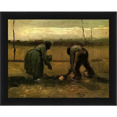 Плакат, постер на холсте Peasant and Peasant Woman Planting Potatoes. Винсент Ван Гог. Размер 21 на 30 см