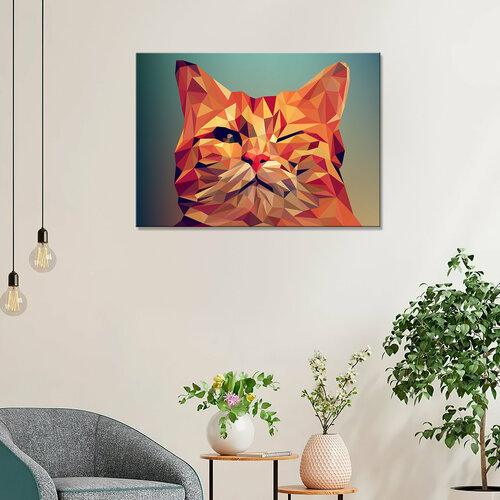 Интерьерная картина на холсте - Рыжий котик подмигивает геометрический арт 60х80