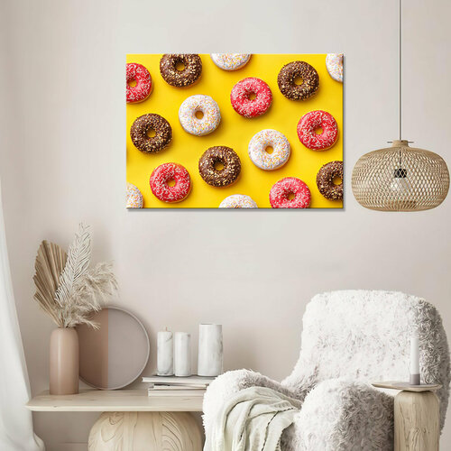 Картина/Картина на холсте для интерьера/Картина на стену/Картина для кухни/ - Пончики на жёлтом фоне 40х60