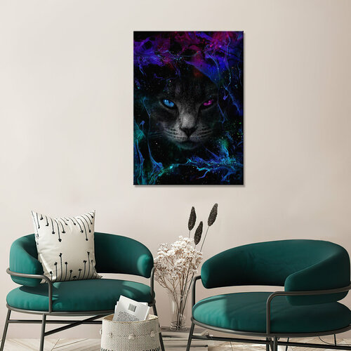 Интерьерная картина на холсте - Кот с синим и фиолетовым глазамИ30х40