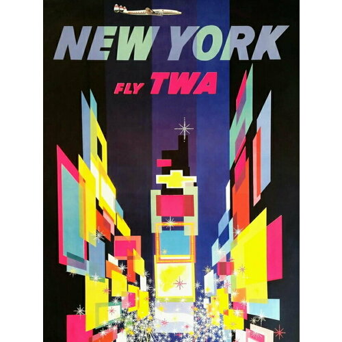 Плакат, постер на бумаге New York-Fly TWA/Нью Йорк/винтажный/ретро. Размер 30 х 42 см