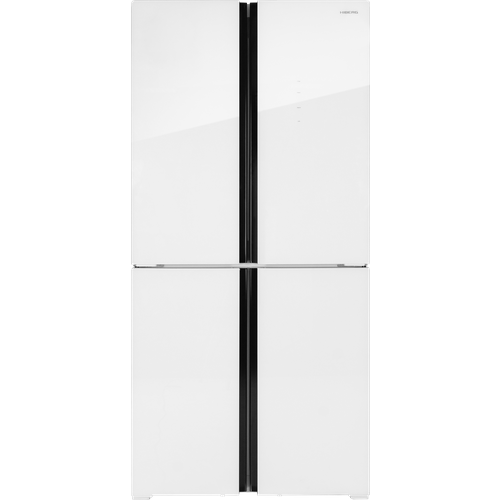Холодильник HIBERG RFQ-555DX NFGW с автоматическим ледогенератором, 618 л, inverter А++, No Frost, фантомный дисплей, белое мерцающее стекло