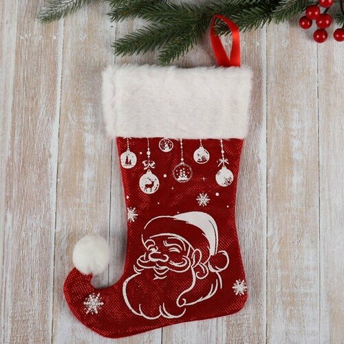 Носок для подарков "Волшебство" Дед Мороз, 18х25 см, бело-красный (комплект из 6 шт)