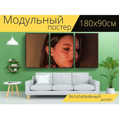 Модульный постер "Мода, женщина, лицо" 180 x 90 см. для интерьера