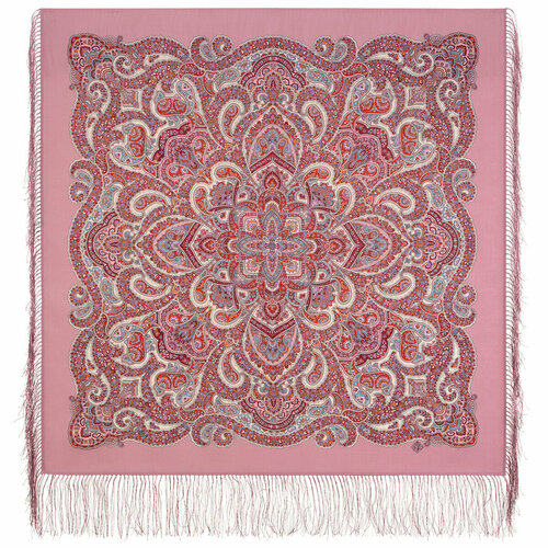 Платок Павловопосадская платочная мануфактура,89х89 см, красный, розовый