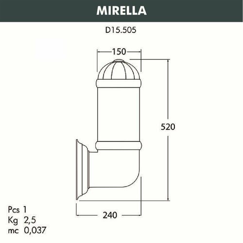 Светильник уличный настенный Fumagalli Mirella D15.505.000. LXF1L. CRB, Серый и Прозрачный, с лампой 800Lm, 4000К