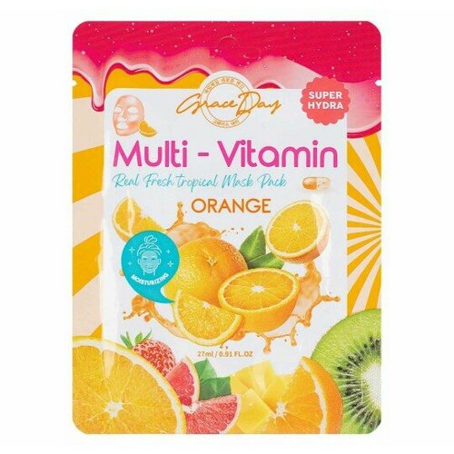 Маска для лица Grace Day Multi-Vitamin Real Fresh Tropical Mask Pack Orange с экстрактом апельсина тканевая, 27 мл