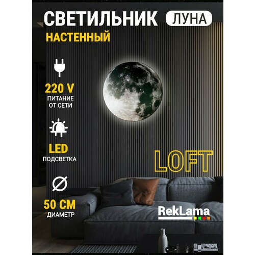 Светильник настенный светодиодный бра луна 50*50 см, питание от сети, 1 шт.