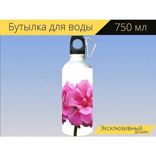 Бутылка фляга для воды "Герань, фиолетовый, розовый" 750 мл. с карабином и принтом