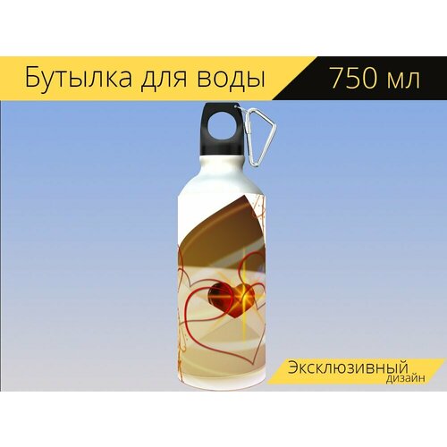Бутылка фляга для воды "Письмо, конверт, сердце" 750 мл. с карабином и принтом