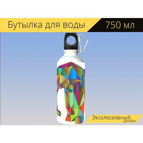 Бутылка фляга для воды "Слон, d, аннотация" 750 мл. с карабином и принтом