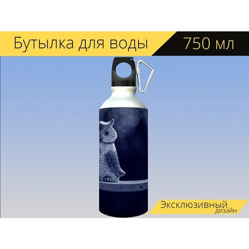 Бутылка фляга для воды "Сова, лес, фигура" 750 мл. с карабином и принтом