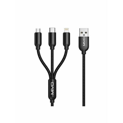 Шнур для зарядки с разъемом 3 в 1 USB-Apple-Lightning+ Micro+Type-C Mivo MX-74 1200 мм/ Провод для зарядки телефона