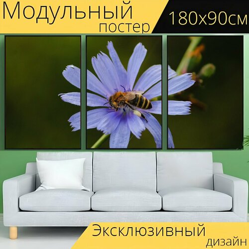 Модульный постер "Пчела, цвести, собирать" 180 x 90 см. для интерьера