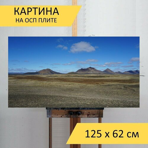 Картина на ОСП 125х62 см. "Пейзаж, горы, исландия" горизонтальная, для интерьера, с креплениями