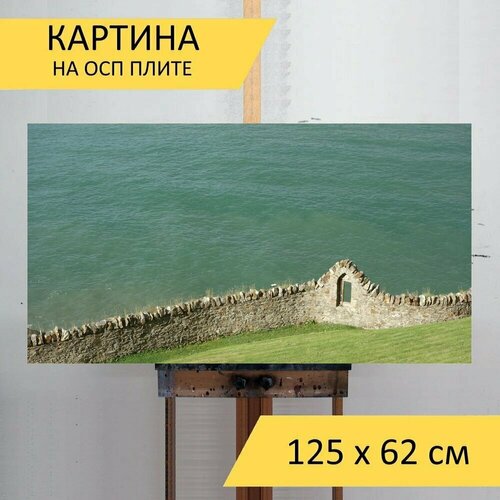 Картина на ОСП 125х62 см. "Море, вода, стена" горизонтальная, для интерьера, с креплениями