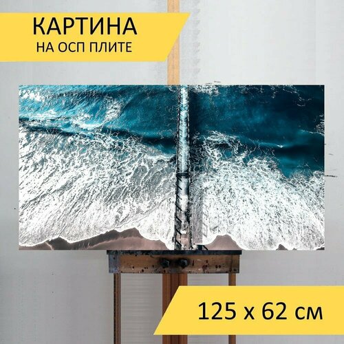 Картина на ОСП 125х62 см. "Пляж, волна, вода" горизонтальная, для интерьера, с креплениями