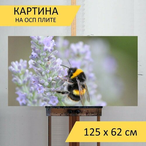Картина на ОСП 125х62 см. "Пчела, лаванда, сад" горизонтальная, для интерьера, с креплениями