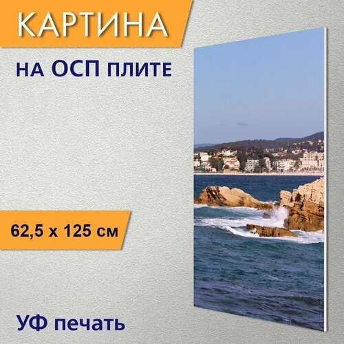 Вертикальная картина на ОСП "Бандоль, море, летом" 62x125 см. для интерьериа