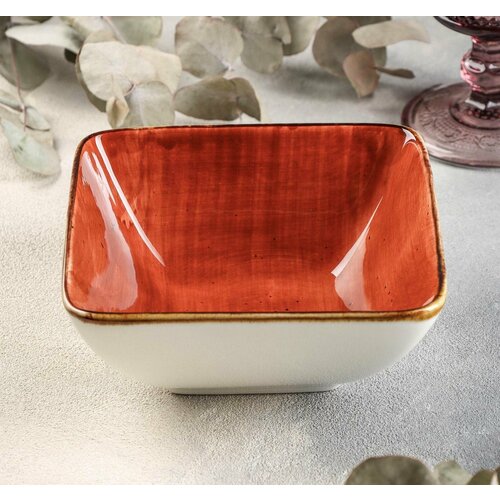 Салатник керамический квадратный "Сапфир", 14*5,5 см, цвет оранжевый