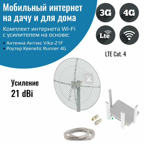 Усилитель интернета для дачи – роутер Keenetic Runner 4G с параболической антенной Vika-21F