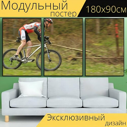 Модульный постер "Велосипедные гонки, горный велосипед, велосипед" 180 x 90 см. для интерьера