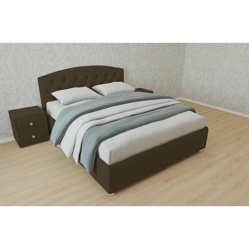Двуспальная кровать Берлин с матрасом 140x200 основание металлическое с ламелями велюр коричневый ножки 13 см хром
