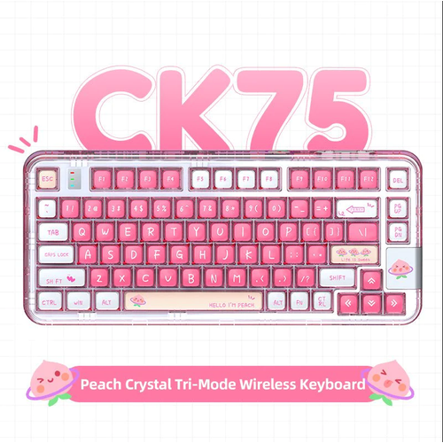 Прозрачная Беспроводная механическая клавиатура YUNZII Coolkiller CK75 персиково-розового цвета с акриловой прокладкой, Английская раскладка