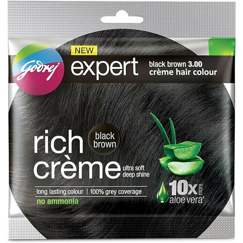 Godrej Expert BLACK BROWN 3.00, Creme hair colour (Крем-краска для волос Без Аммиака черно-коричневый, Оттенок 3.00, Гудреж), 20г. + 20мл.