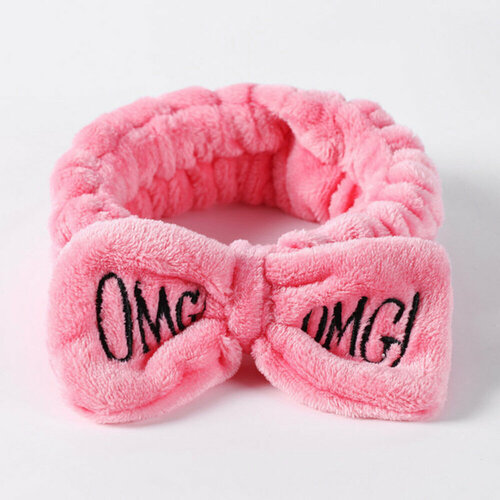 Повязка на голову для умывания OMG, розовая / Повязка для волос женская косметическая с бантом омг/ОМГ/omg/омг/ОМГ/omg/