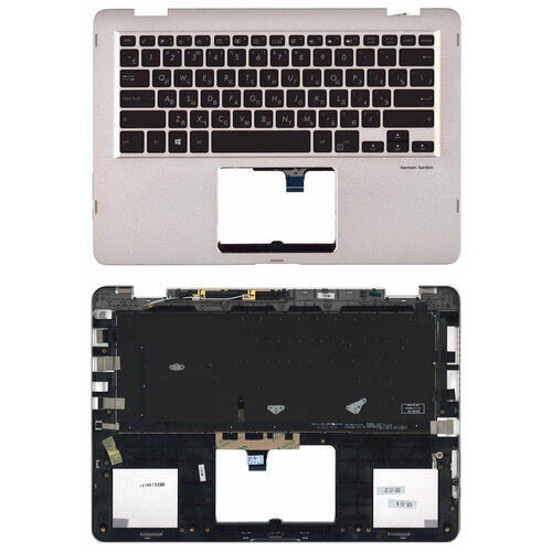 Клавиатура для ноутбука Asus ZenBook Flip 14 UX461FA черная с подсветкой топ-панель золотистая