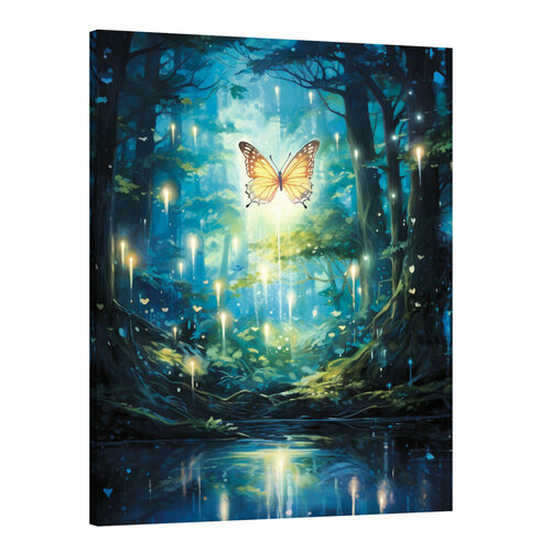 Интерьерная картина 50х70 "Бабочка в мистическом лесу"
